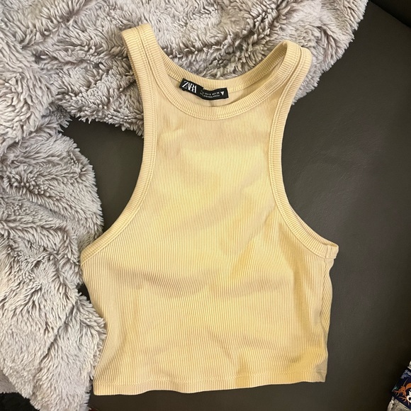 Zara | Tops | Zara Yellow Ribbed Halter Tank Top | Poshmark